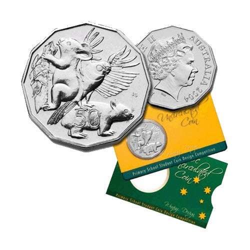 2004 50c Student Design Uncirculated Coin in RAM Card – Coin City