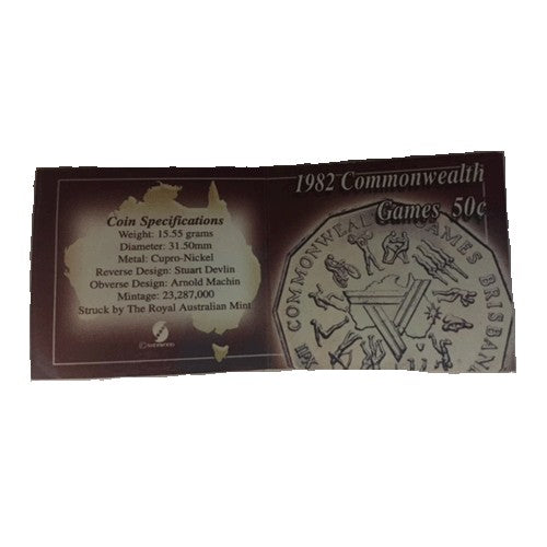 1982 50c Commonwealth Games XIIth Uncirculated Coin in Pack – Coin City