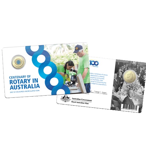 2021 $1 Centenary of Rotary Australia Al/Br Coloured Uncirculated Coin ...